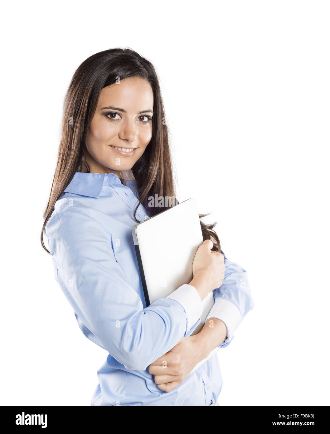 Successful business woman is standing on isolated background Stock ...