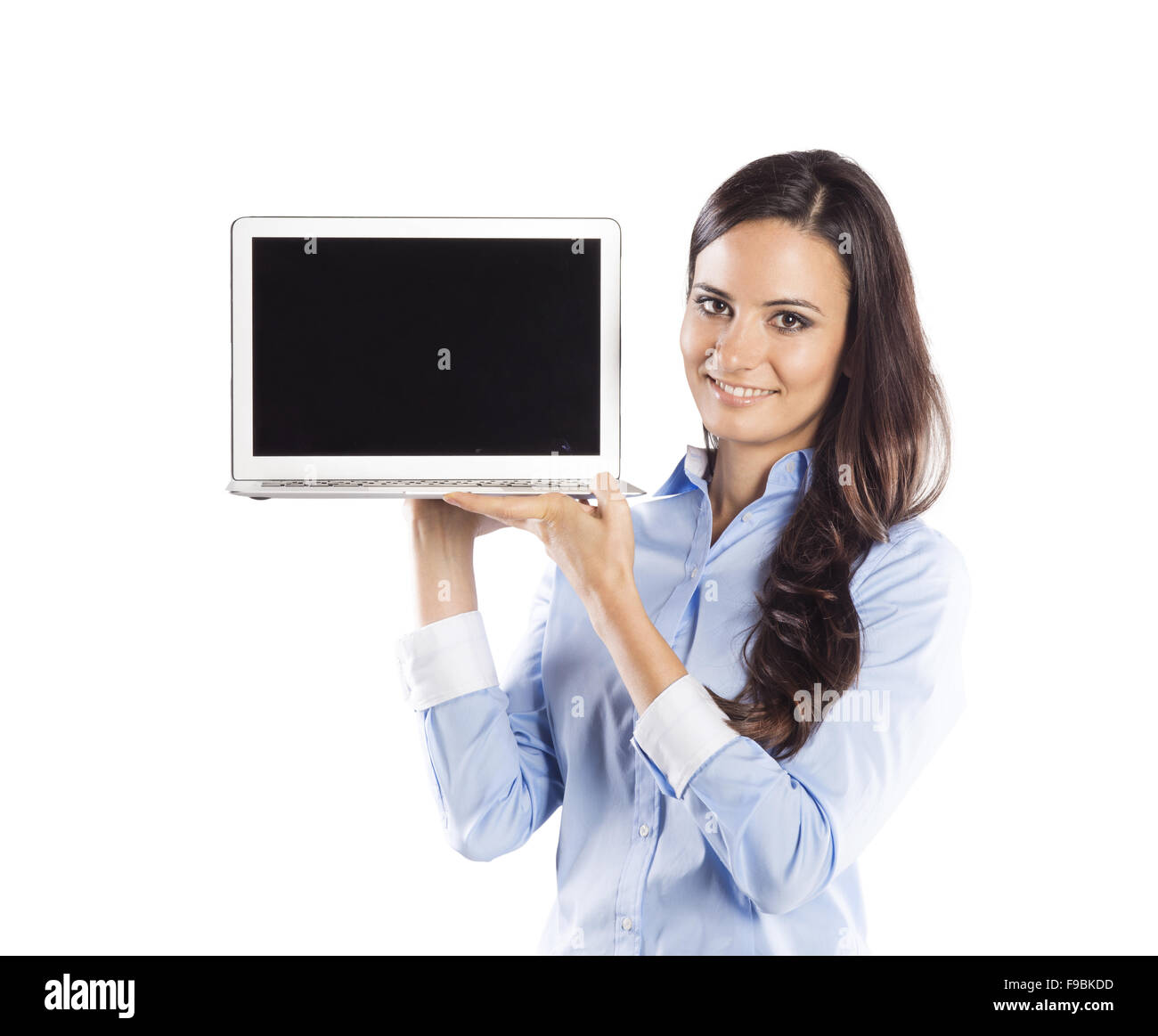 Successful business woman is standing on isolated background Stock ...