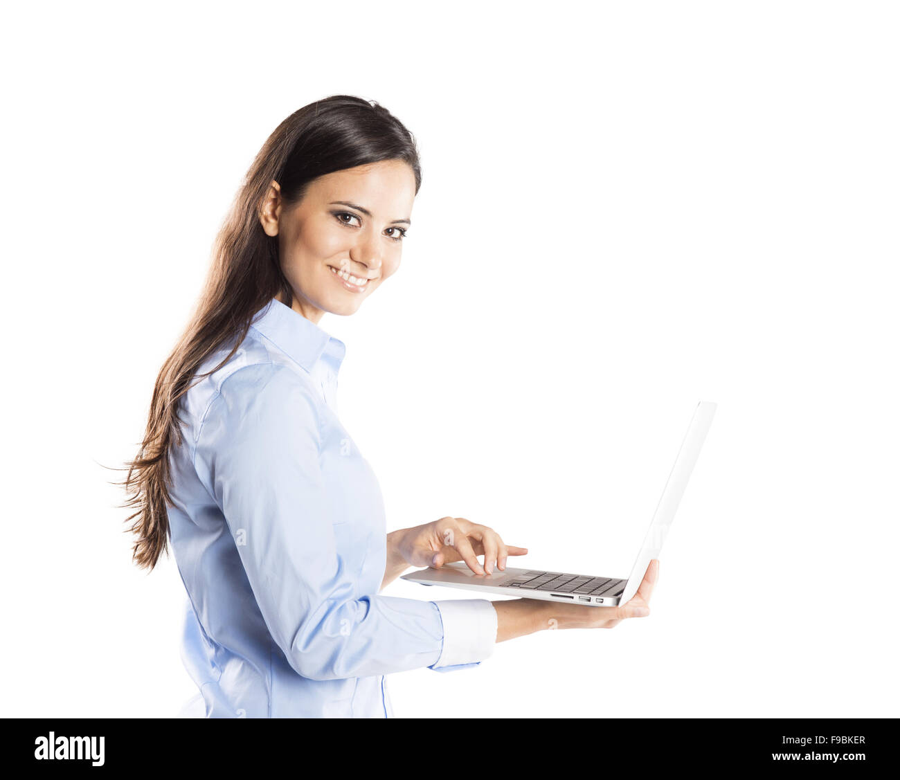 Successful business woman is standing on isolated background Stock ...