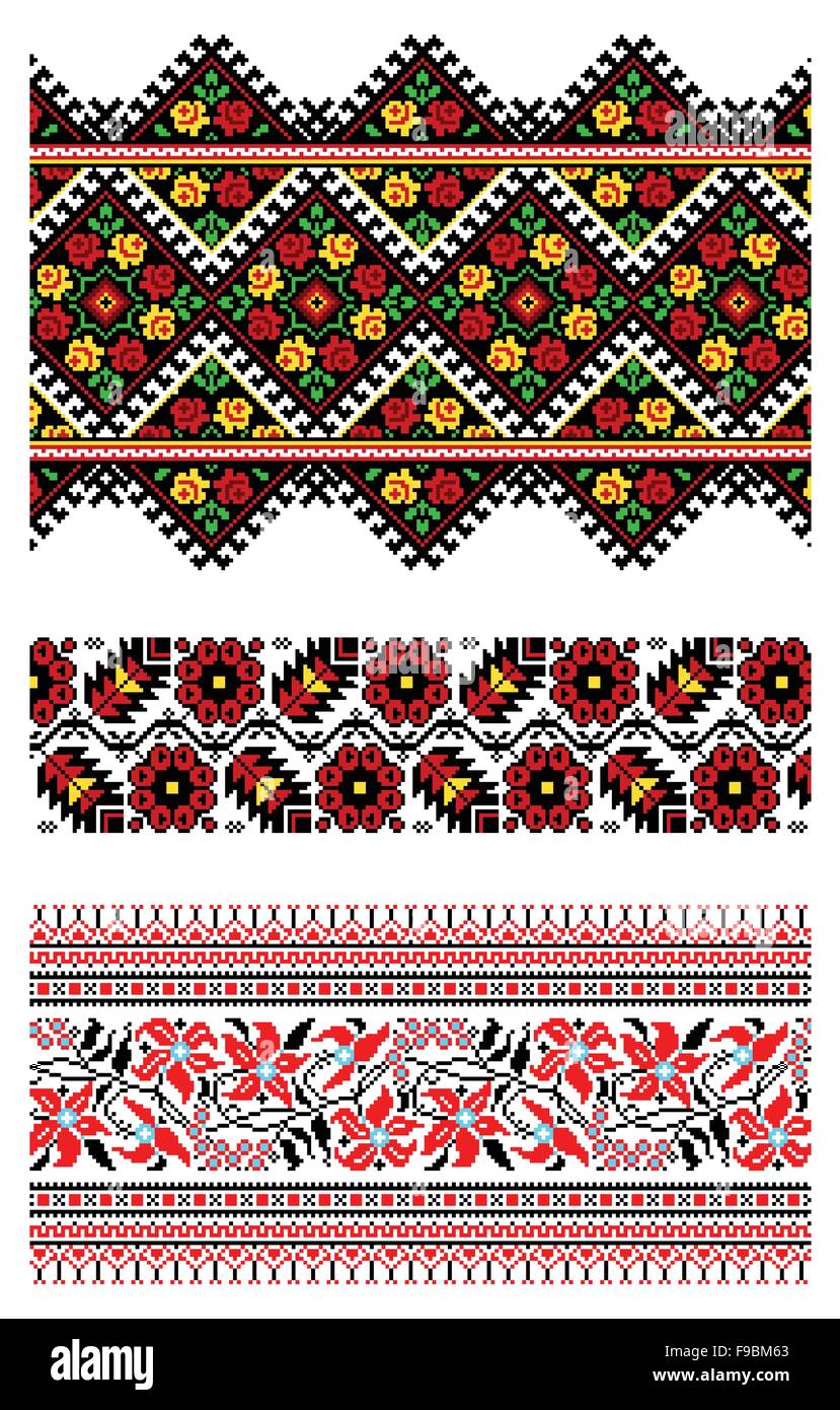 Vector illustrations of ukrainian embroidery ornaments, patterns ...
