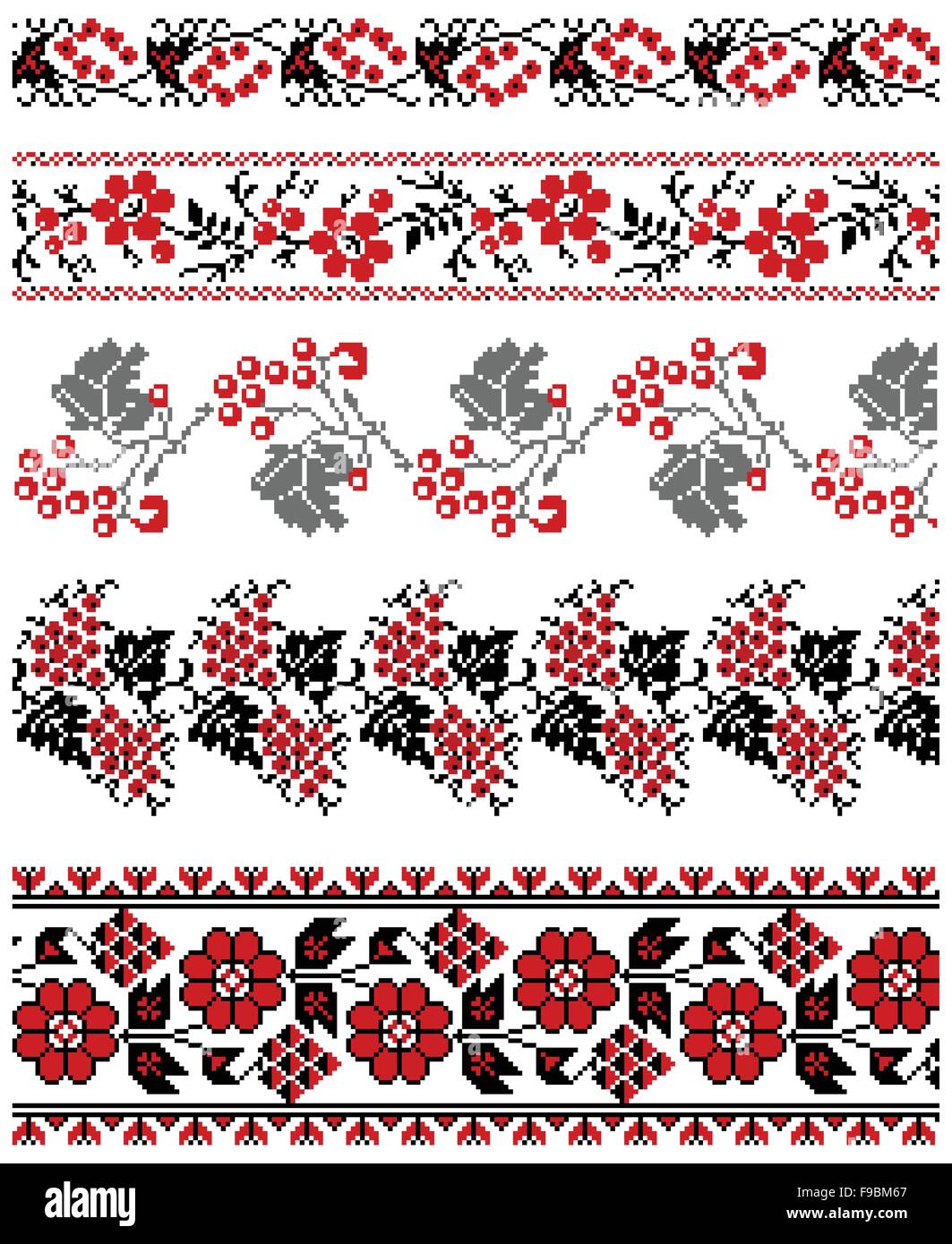 Vector illustrations of ukrainian embroidery ornaments, patterns ...