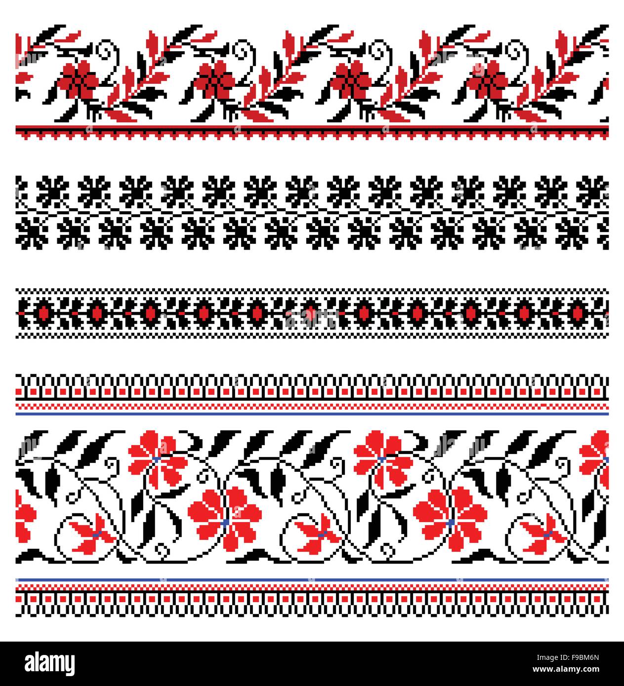 Vector illustrations of ukrainian embroidery ornaments, patterns ...