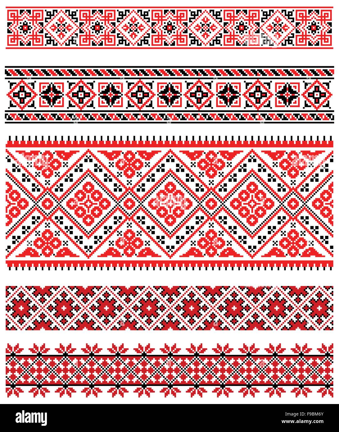 Vector illustrations of ukrainian embroidery ornaments, patterns ...