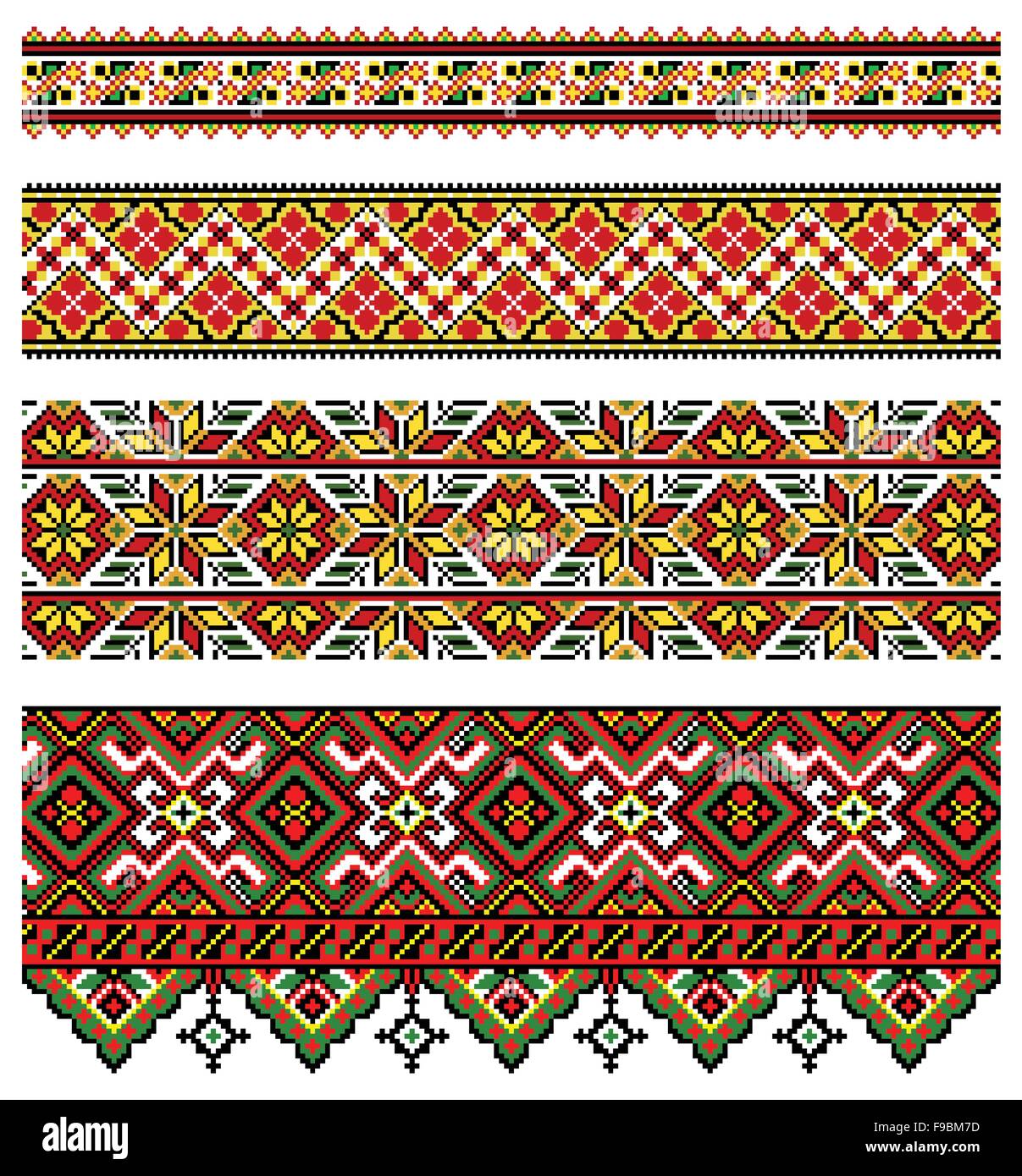 Vector illustrations of ukrainian embroidery ornaments, patterns ...