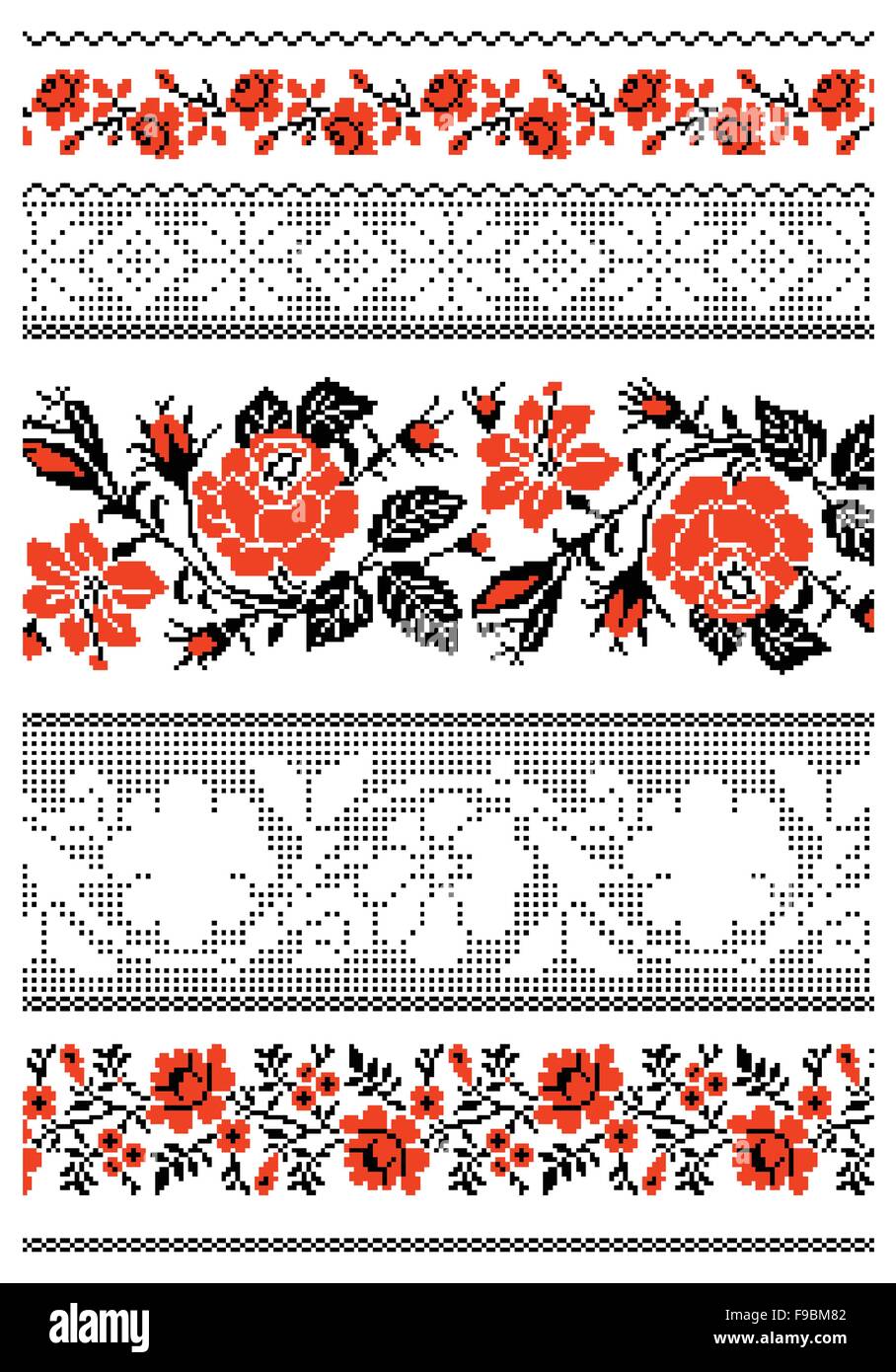 Vector illustrations of ukrainian embroidery ornaments, patterns ...