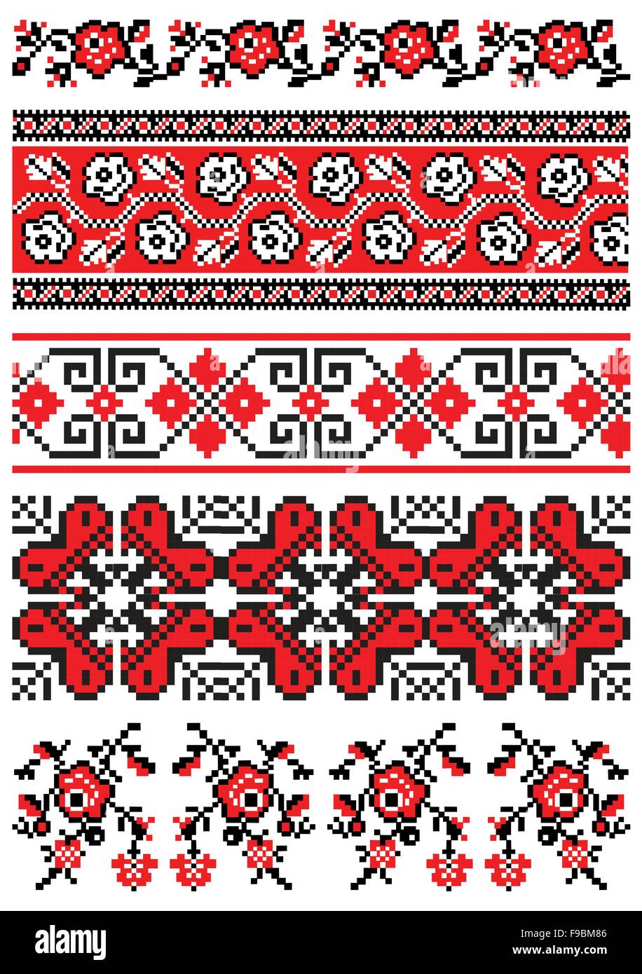 Vector illustrations of ukrainian embroidery ornaments, patterns ...