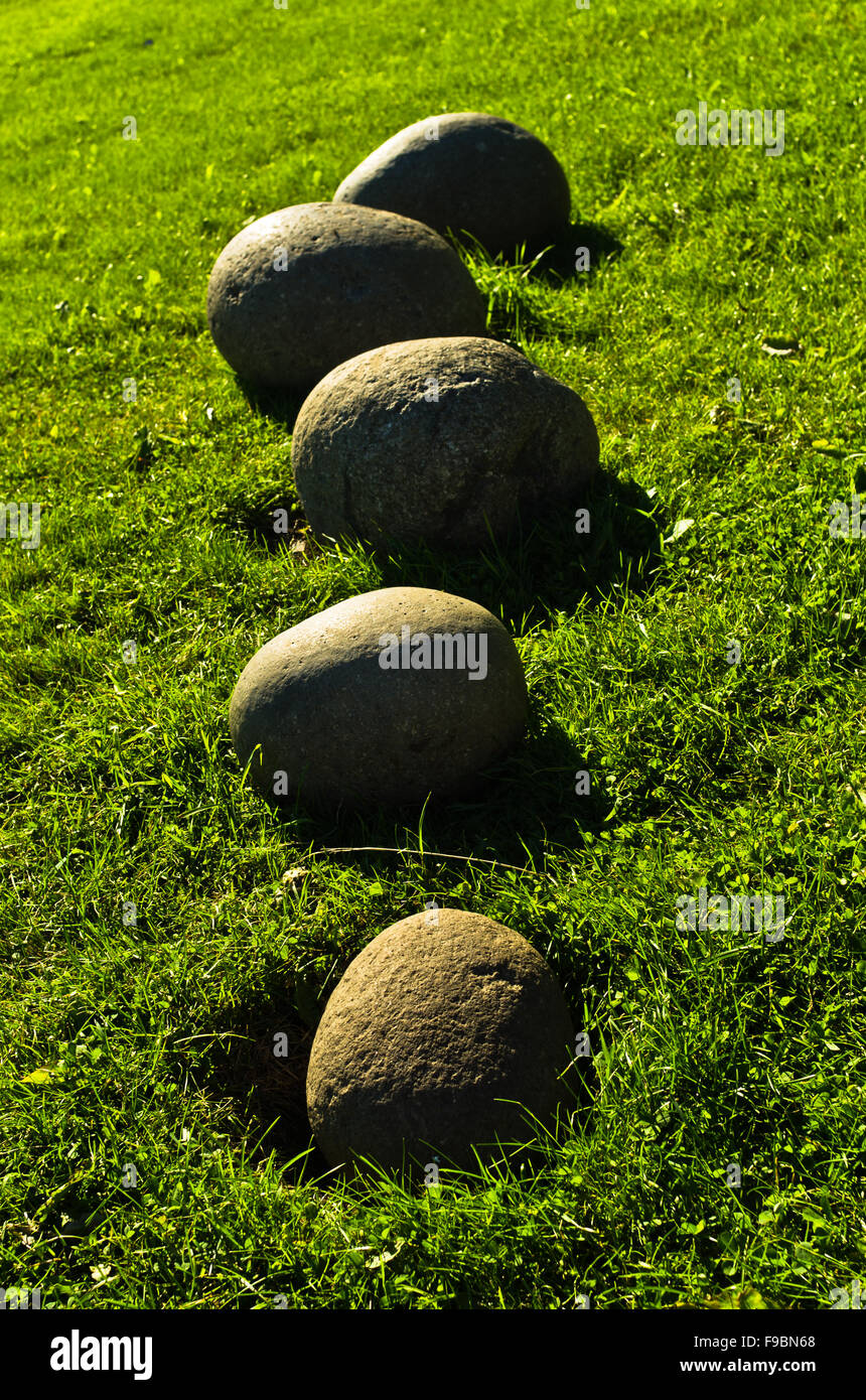 Traditional rounded stones in front of house at Fljotsdalur Stock Photo ...