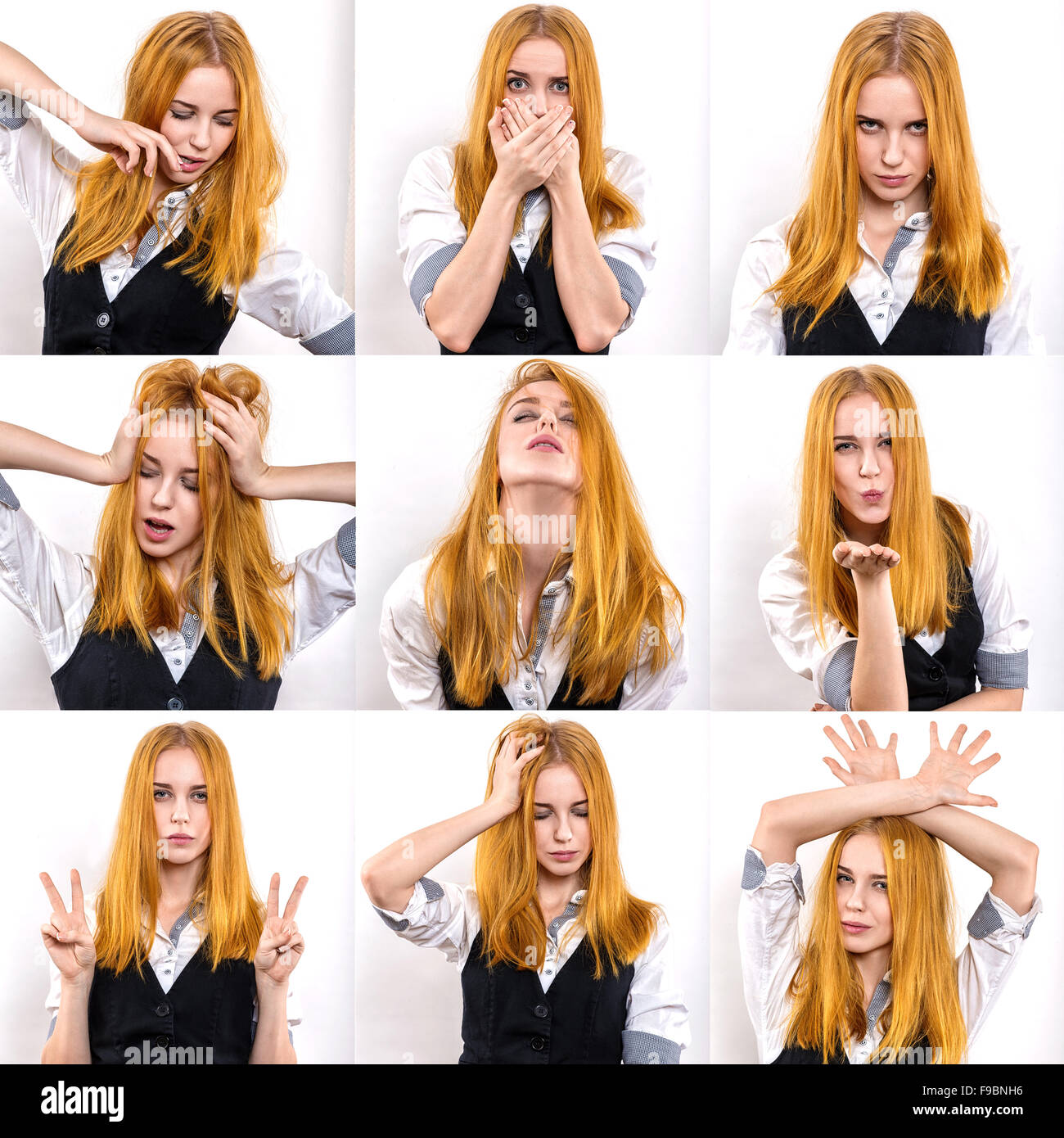 young woman posing on white background, emotions set Stock Photo - Alamy