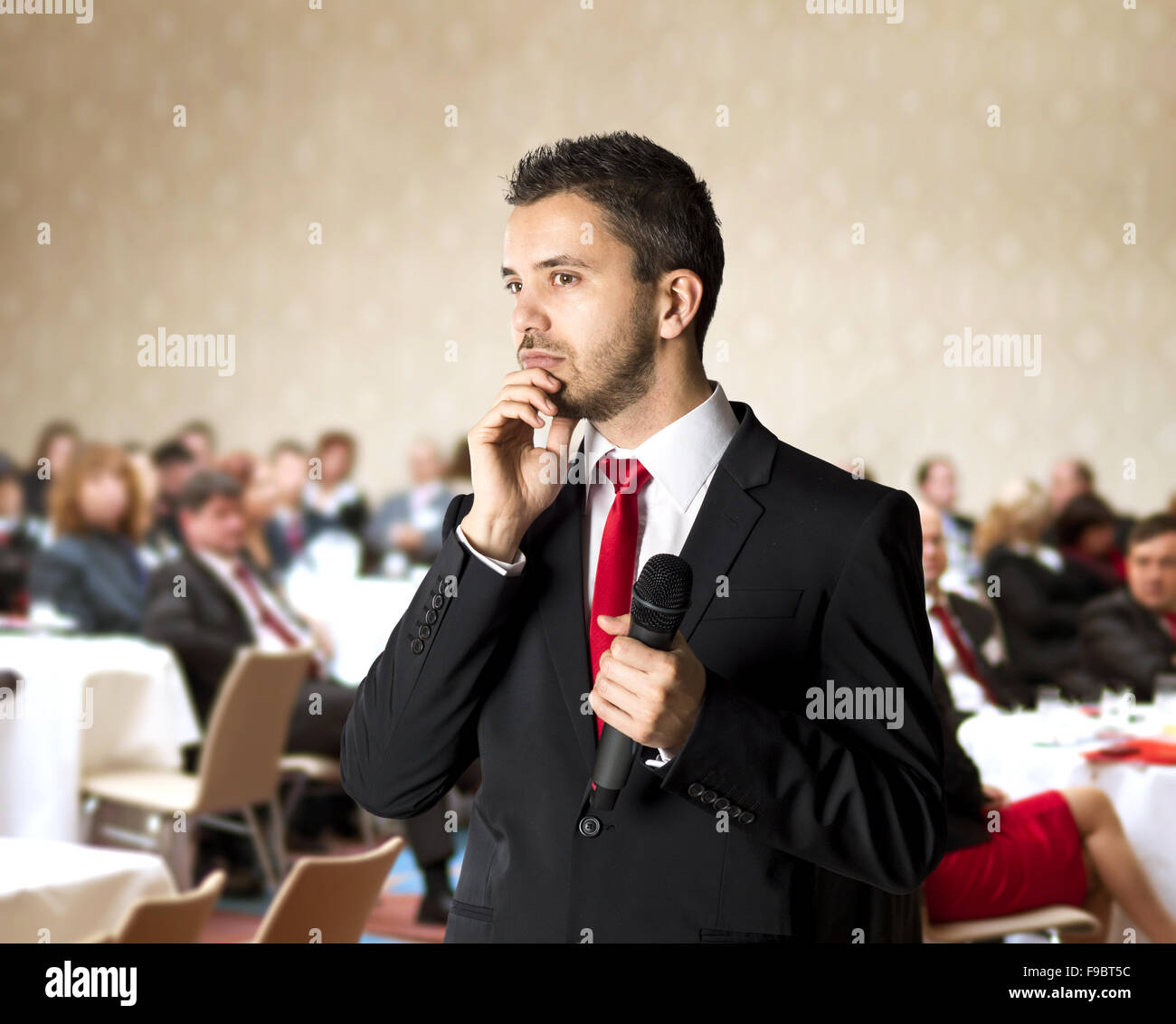 Man is speaking on indoor business conference for managers Stock Photo ...