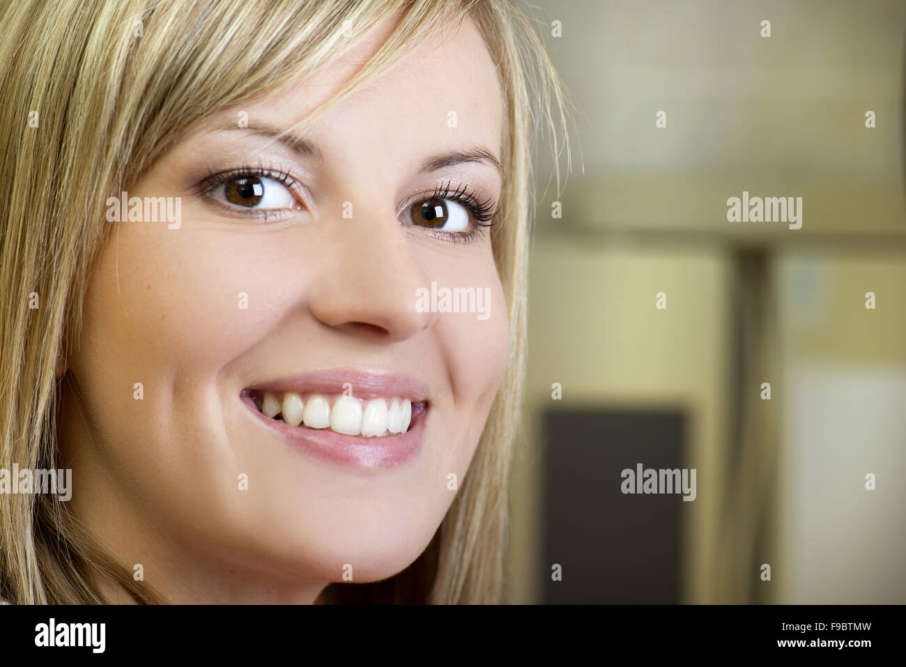 Beautiful girl is showing her white teeth at dentist Stock Photo - Alamy