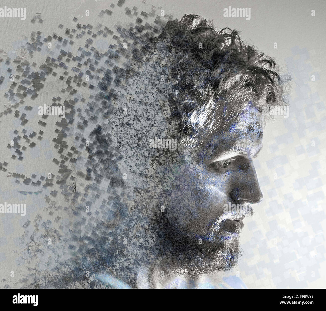 shattered mine brain damage portrait face head portrait pixels delete ...