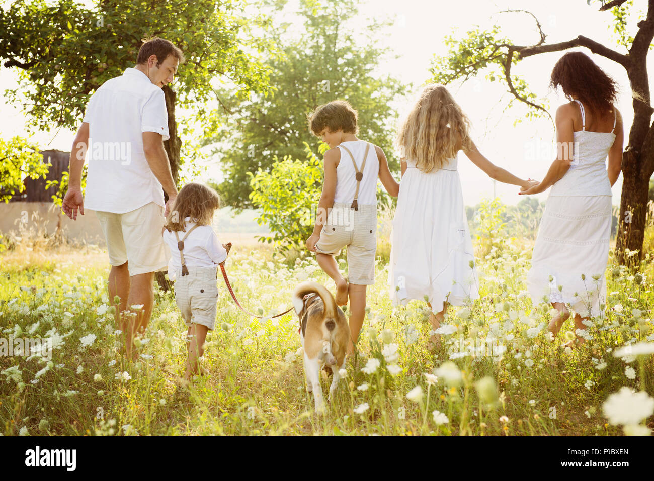 Happy young family spending time outdoor on a summer day Stock Photo ...