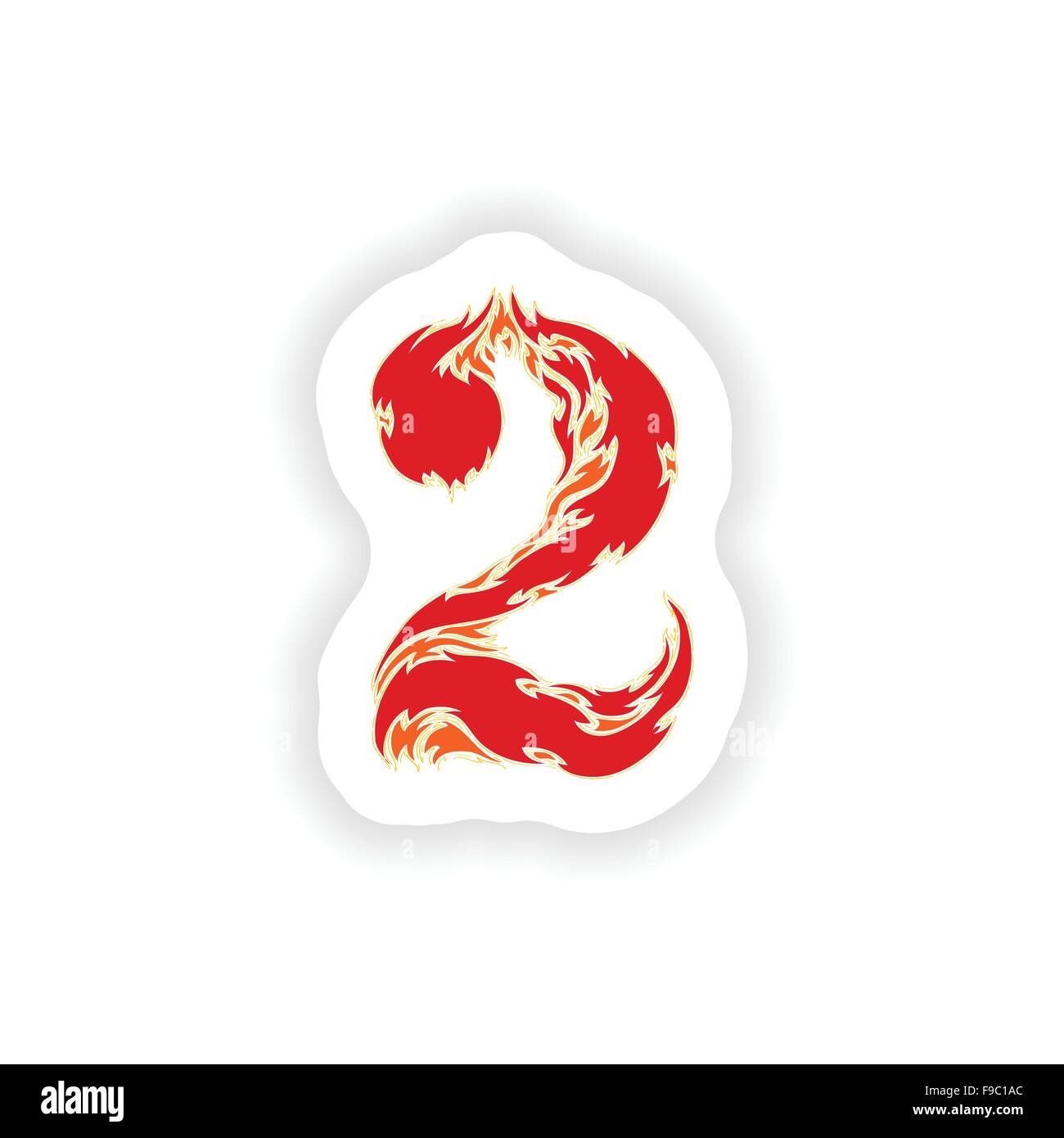 sticker fiery font red number 2 on white background Stock Vector Image ...