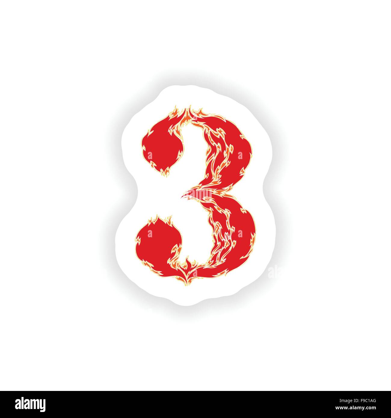 sticker fiery font red number 3 on white background Stock Vector Image ...