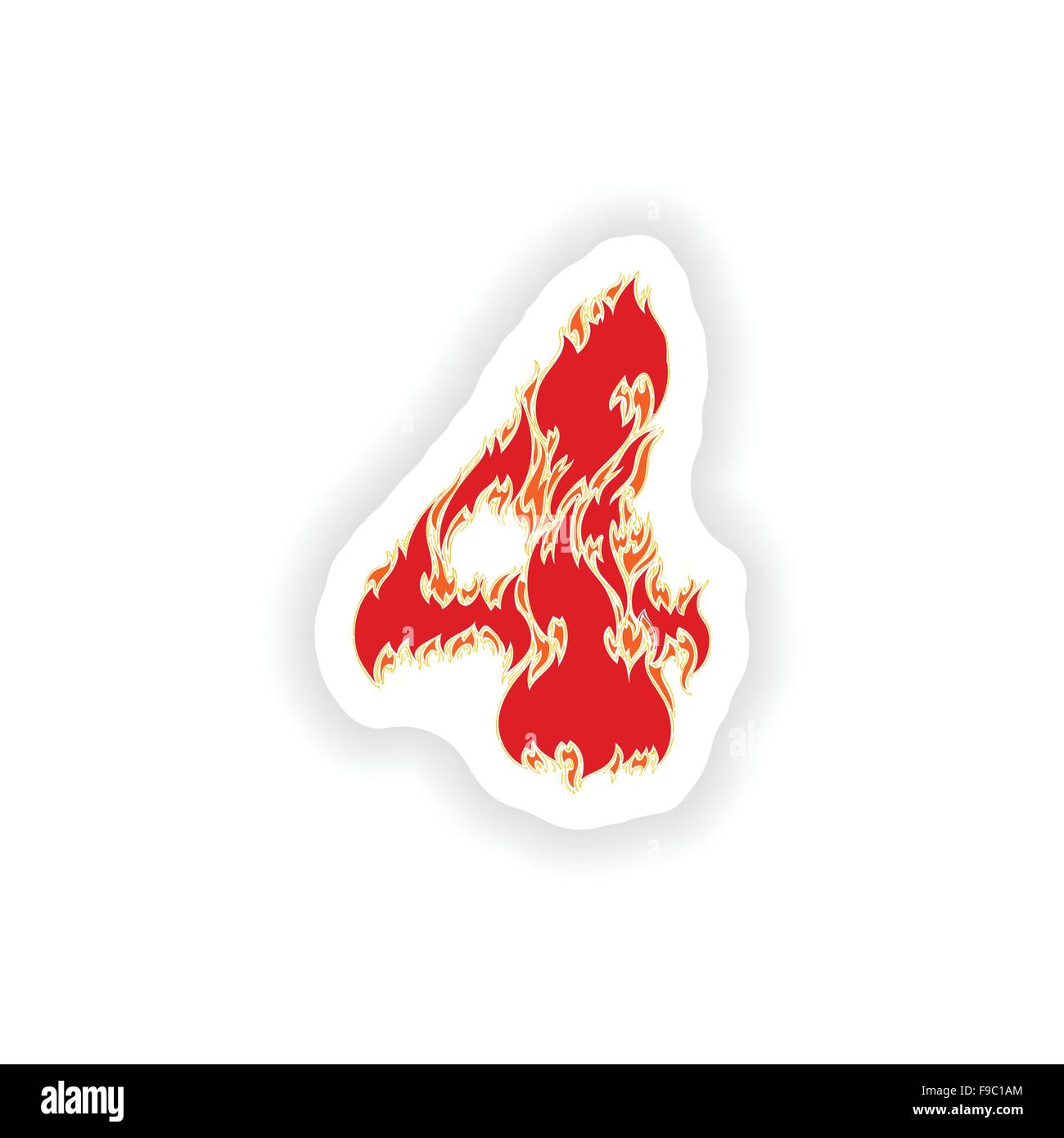sticker fiery font red number 4 on white background Stock Vector Image ...