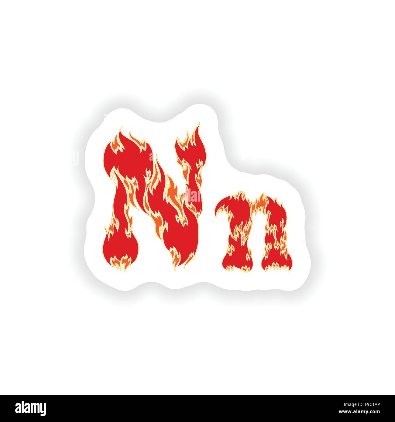 sticker fiery font red letter N on white background Stock Vector Image ...