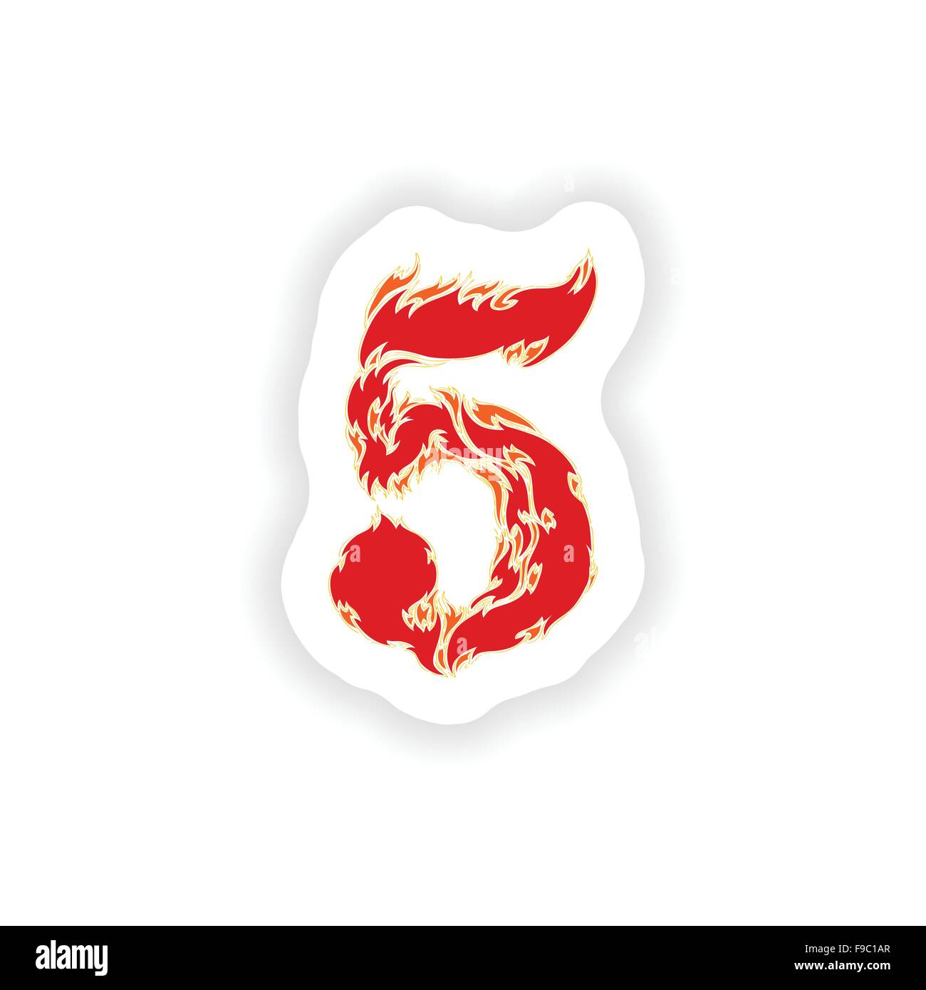 sticker fiery font red number 5 on white background Stock Vector Image ...