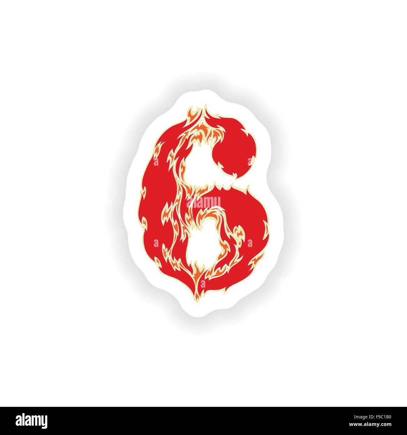 sticker fiery font red number 6 on white background Stock Vector Image ...