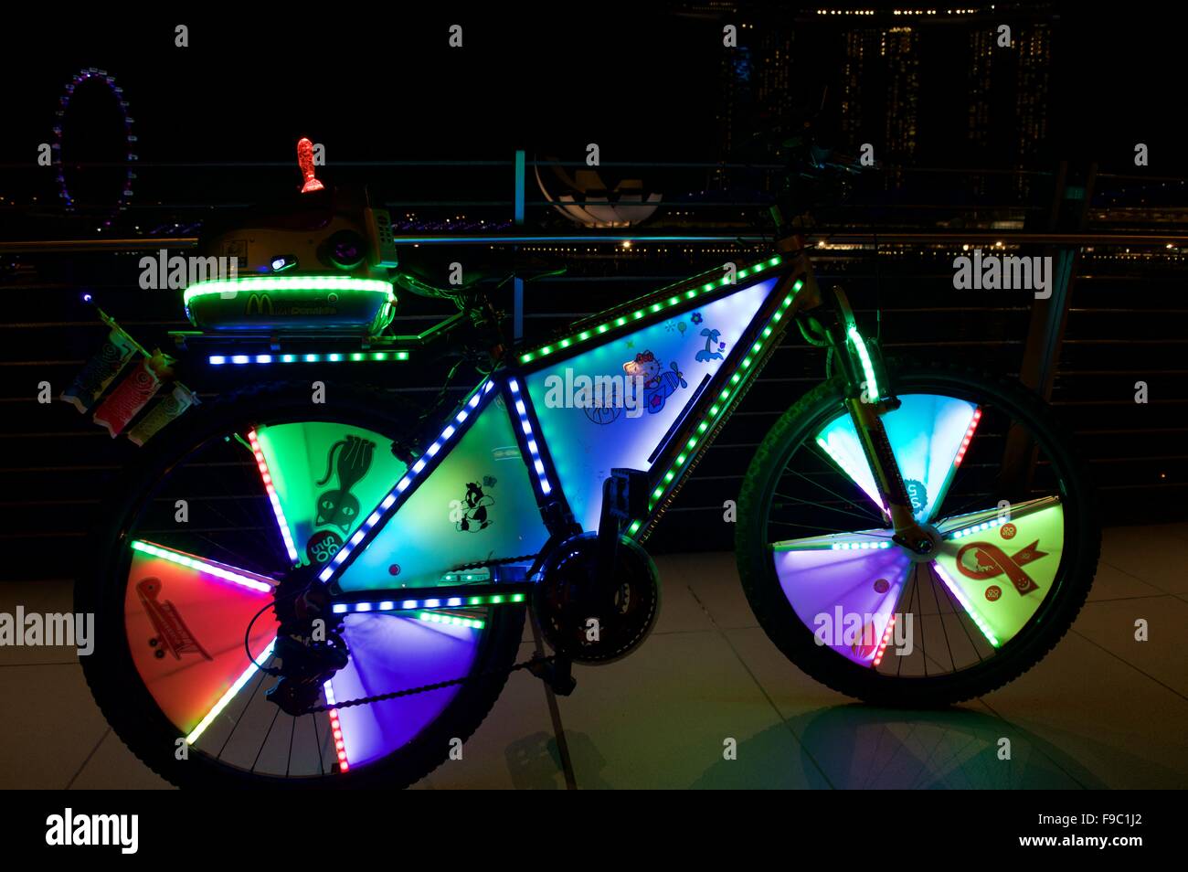 Beautiful LED light decorated bicycle in marina bay singapore Stock ...