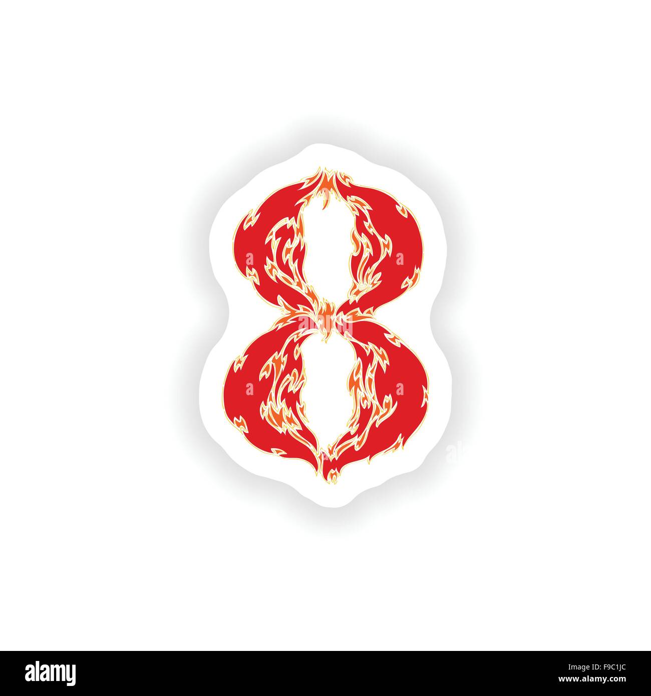 sticker fiery font red number 8 on white background Stock Vector Image ...