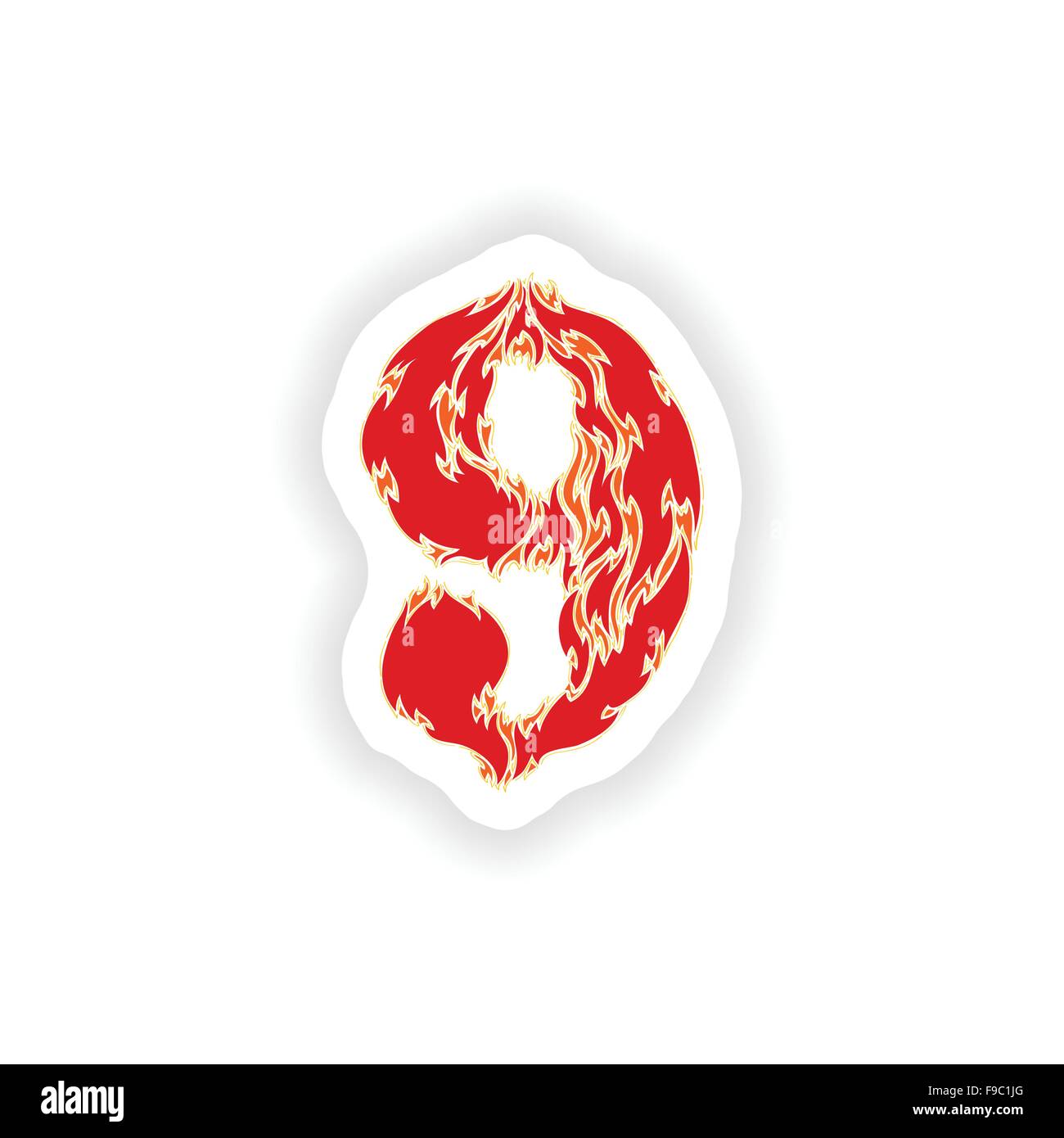 sticker fiery font red number 9 on white background Stock Vector Image ...