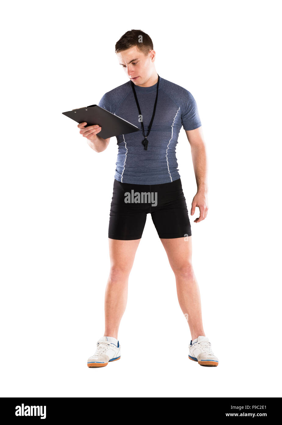Professional fitness coach isolated on white background Stock Photo - Alamy