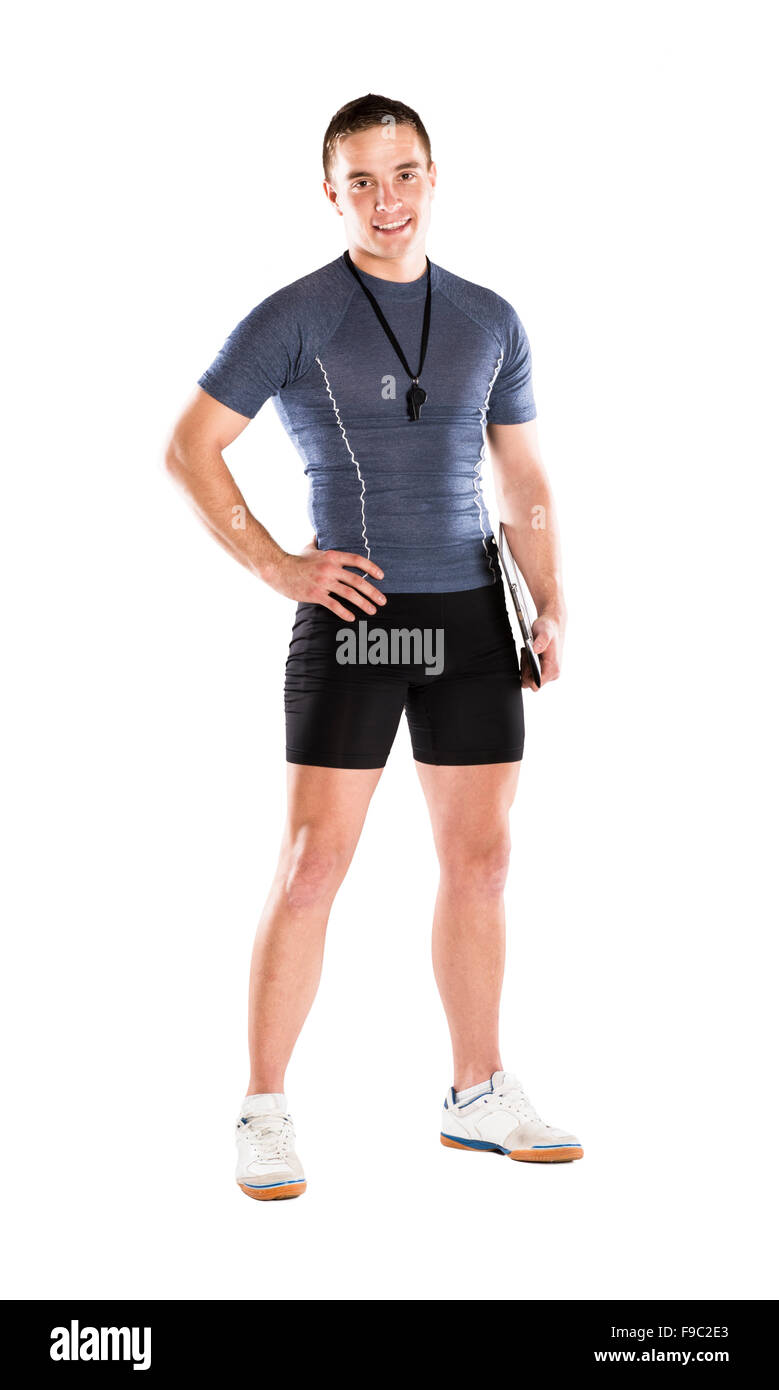 Professional fitness coach isolated on white background Stock Photo - Alamy