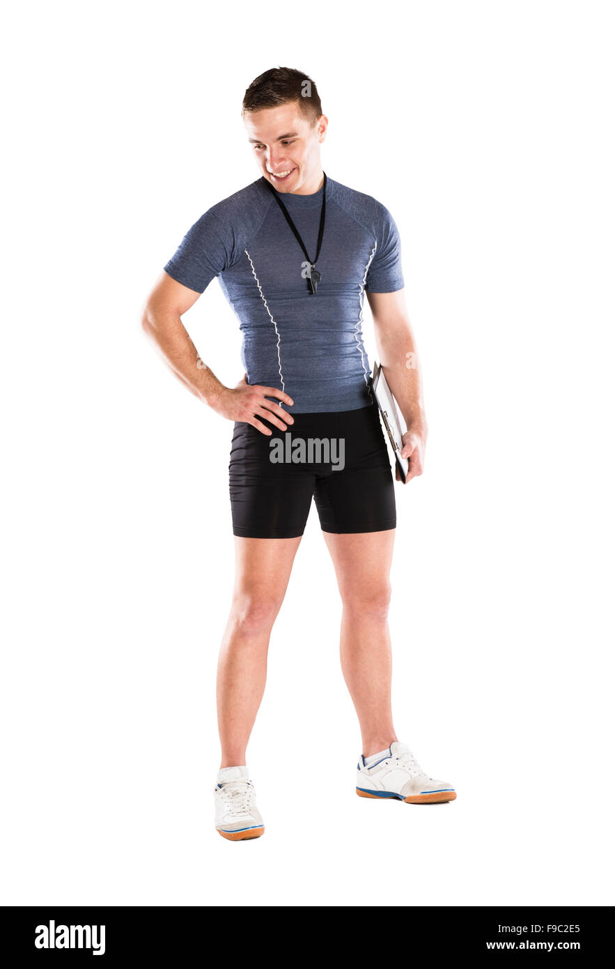 Professional fitness coach isolated on white background Stock Photo - Alamy