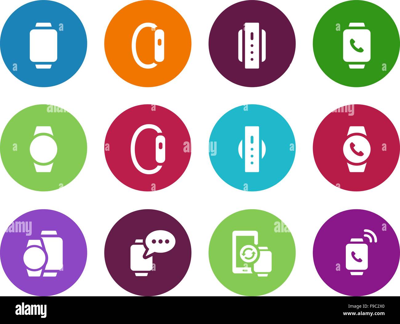 Flat modern smart watch circle icons on white background Stock Vector ...