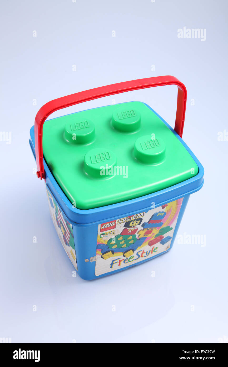 kuala Lumpur,Malaysia-27November 2015,a old used bucket of lego with ...