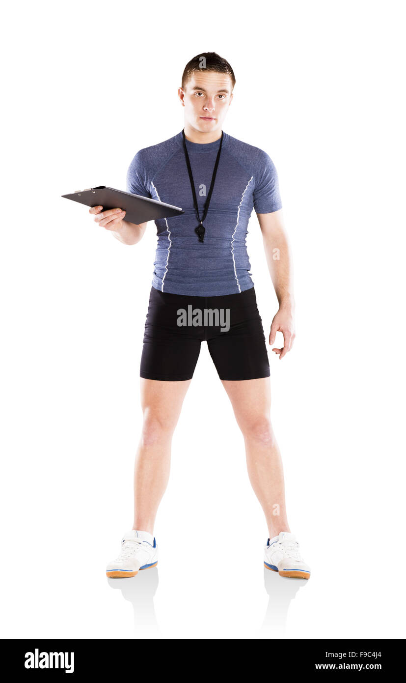 Professional fitness coach isolated on white background Stock Photo - Alamy