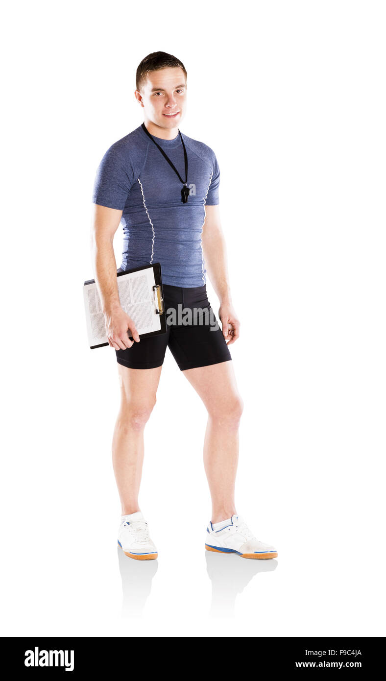 Professional fitness coach isolated on white background Stock Photo - Alamy