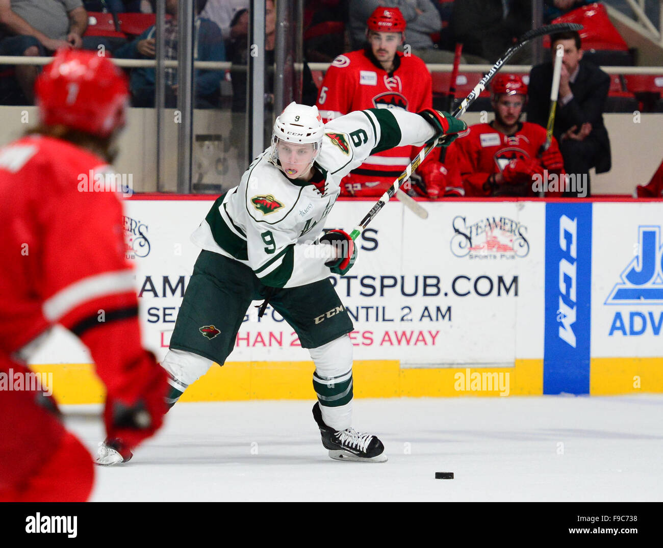 Iowa Wild D Mike Reilly (9) during the AHL game between the Iowa Wild ...