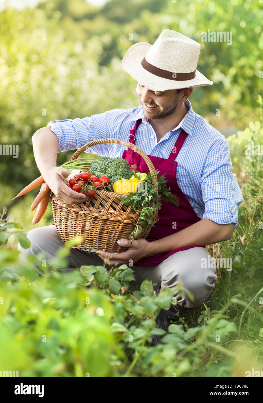 Young male gardener working in the garden Stock Photo - Alamy