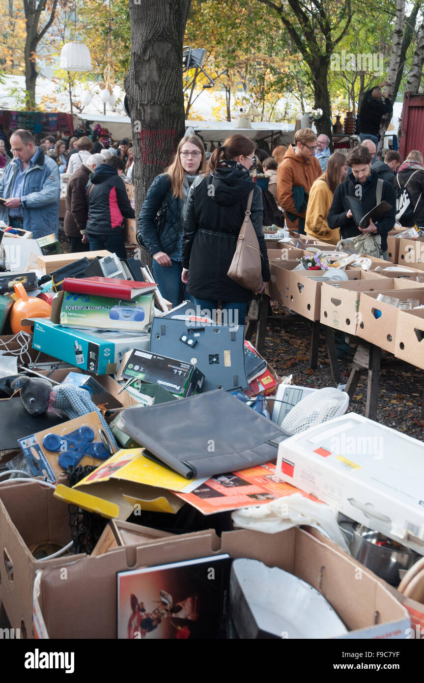 Sunday flea market at the Mauerpark (Flohmarkt am Mauerpark) at ...