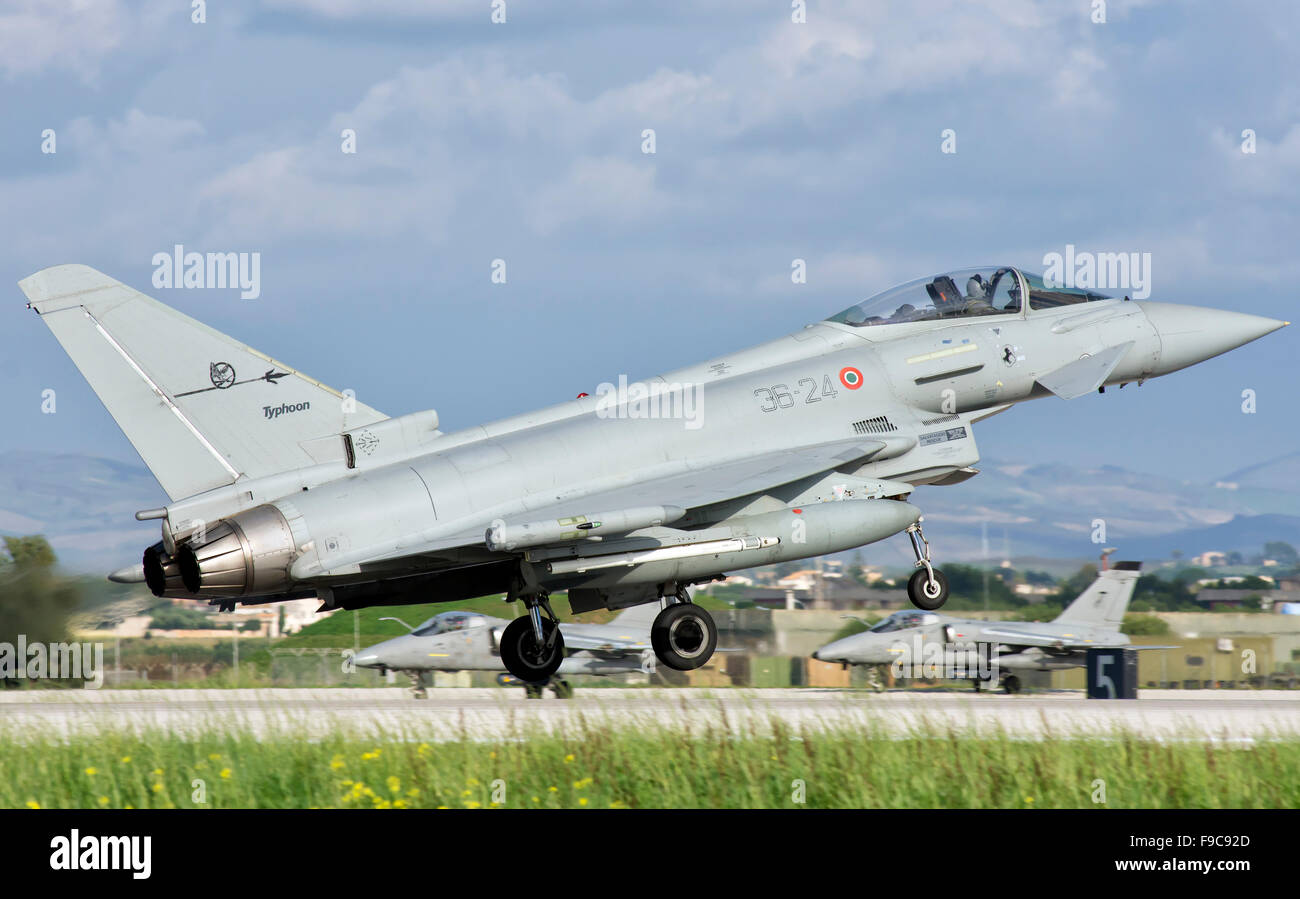 An Italian Air Force F-2000 Typhoon at Trapani Air Base, Italy, during ...