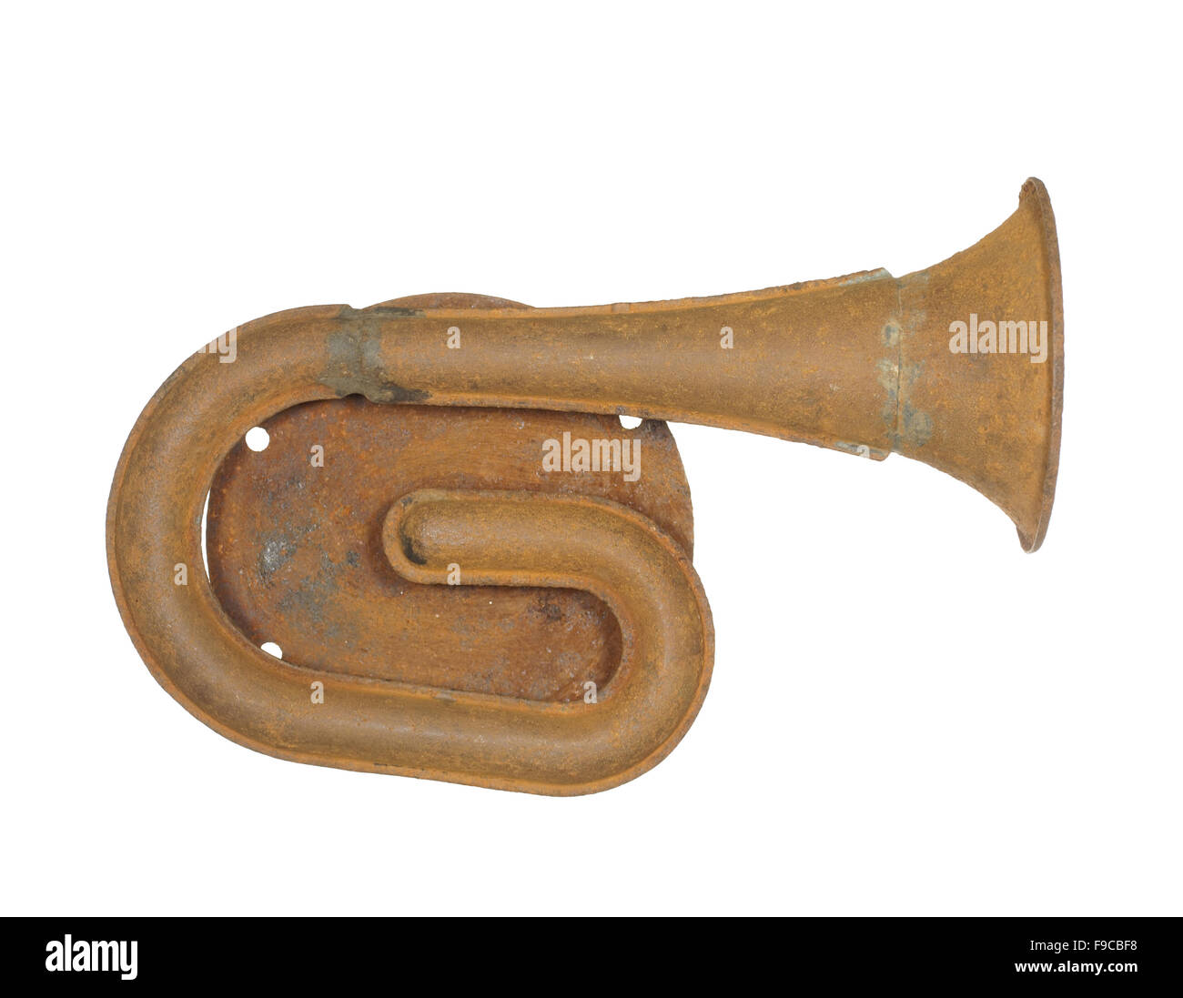 Old rusty steel car horn isolated on a white background Stock Photo - Alamy