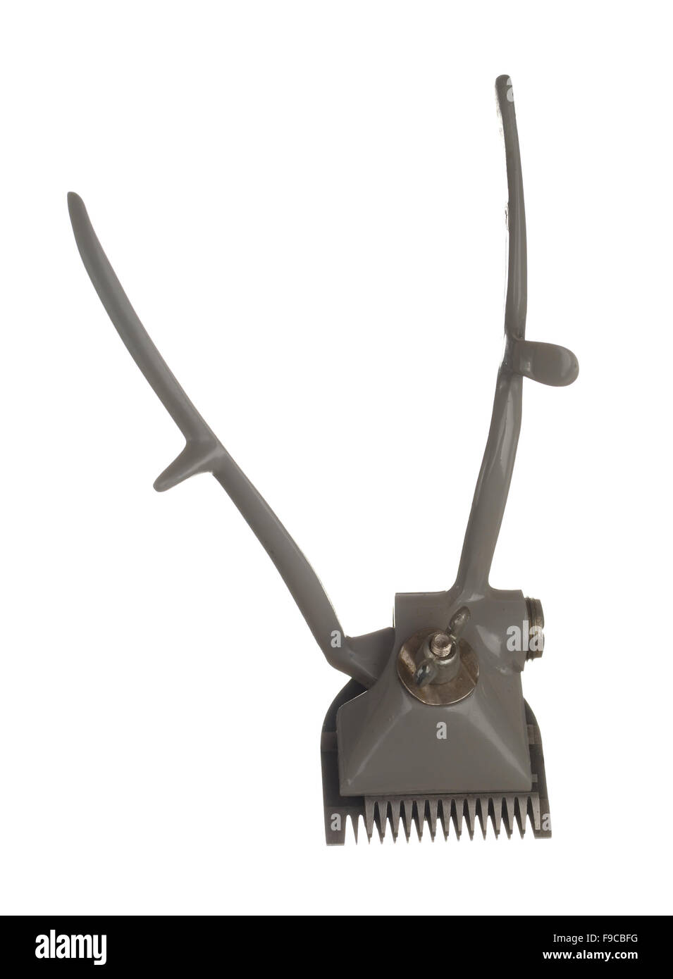 Old vintage manual metal hair clipper isolated on white background ...