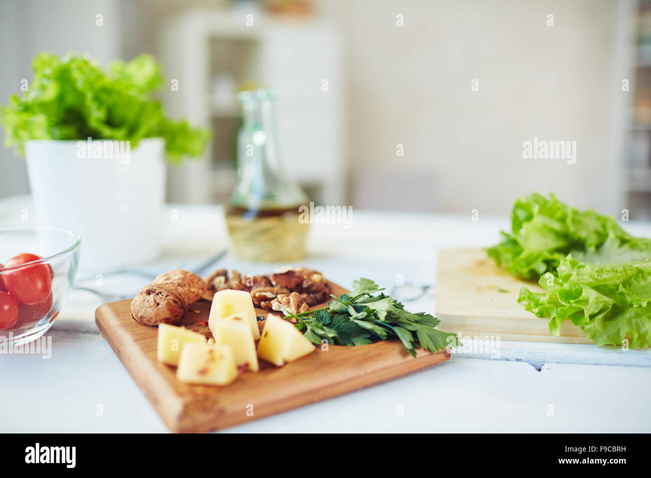 Healthy food on dinner table Stock Photo - Alamy
