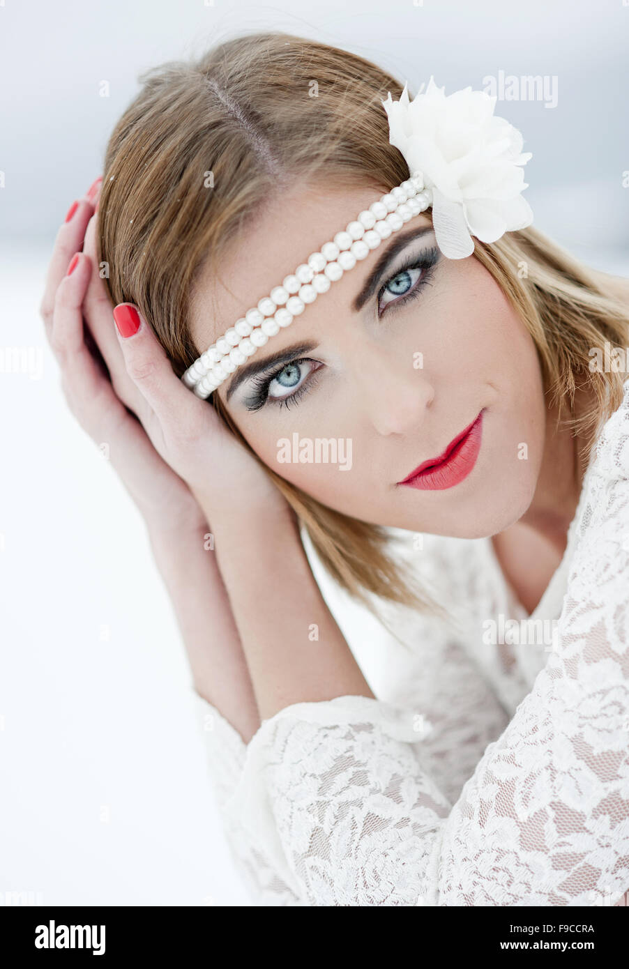 Attractive model in fashion dress in winter country Stock Photo - Alamy