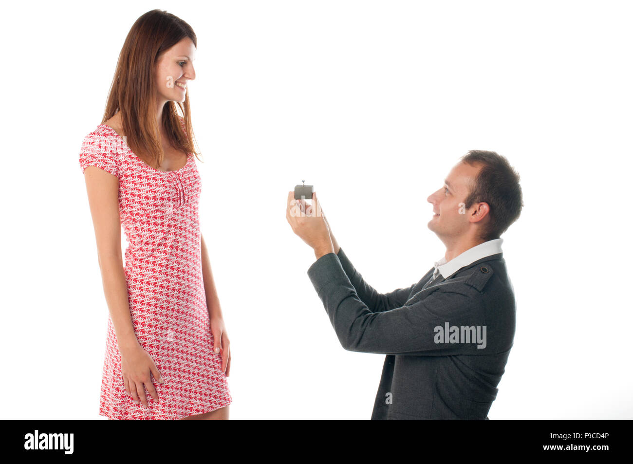 Proposal scene with happy woman and man Stock Photo - Alamy