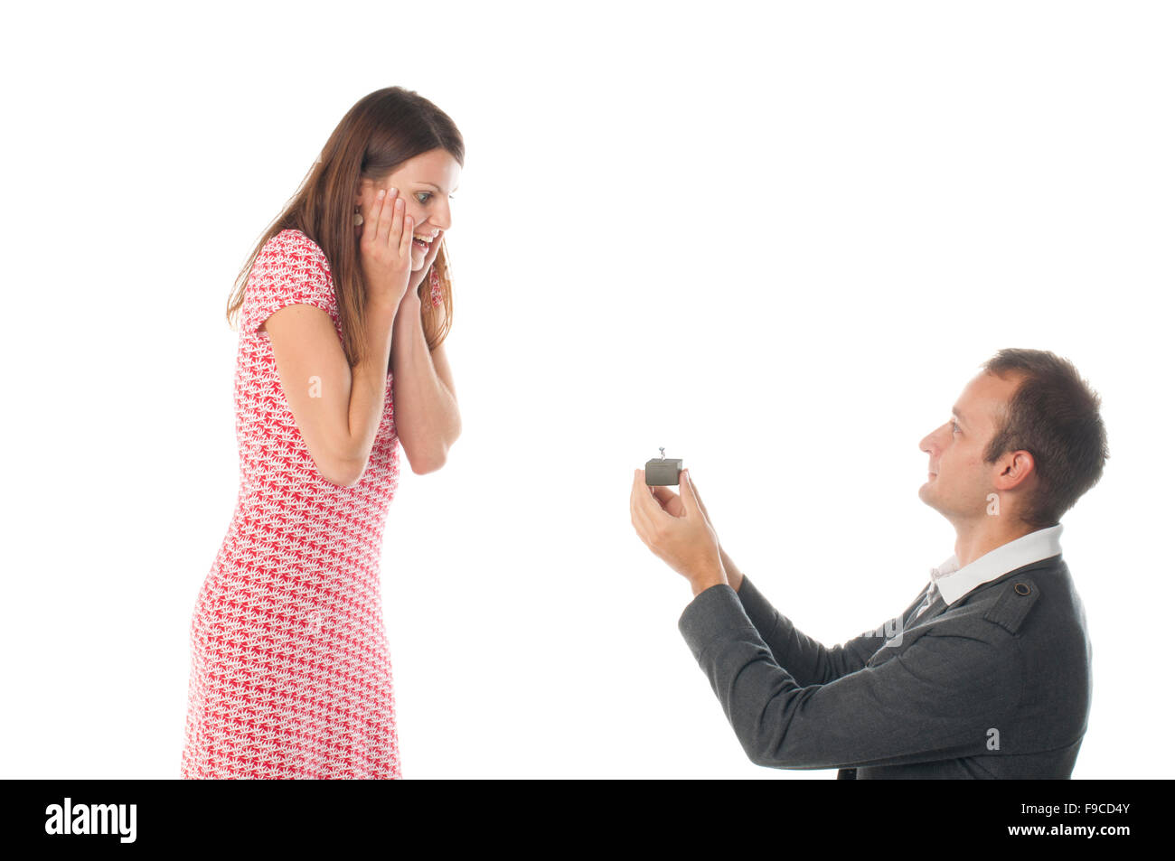 Proposal scene with happy woman and man Stock Photo - Alamy