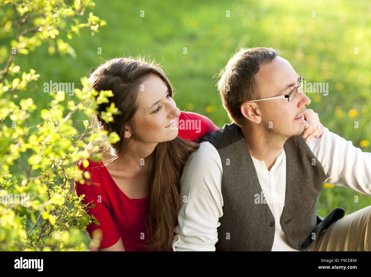 Happy couple is having romantic time in nature Stock Photo - Alamy