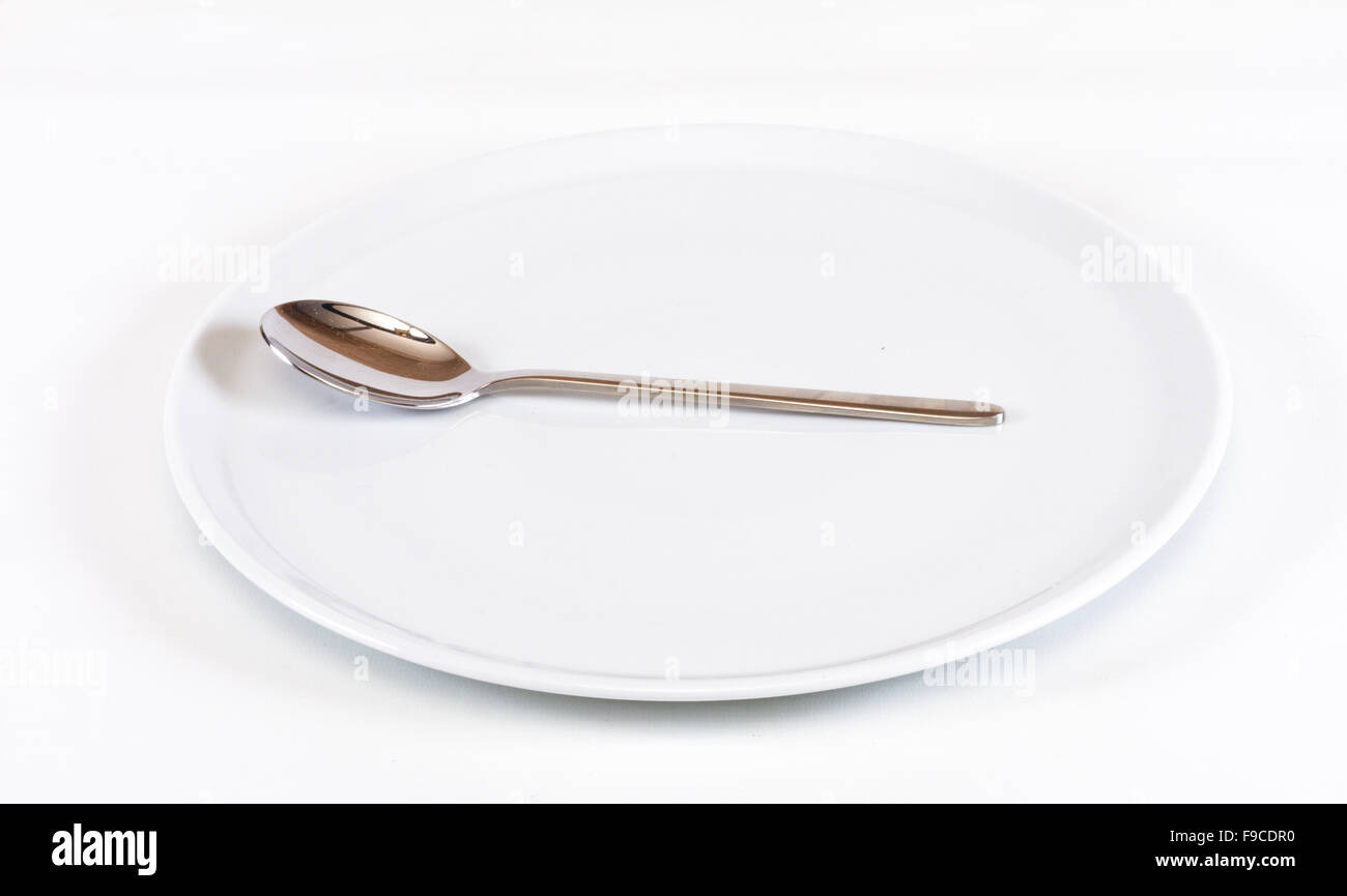 close up of spoon and plate on white background Stock Photo - Alamy