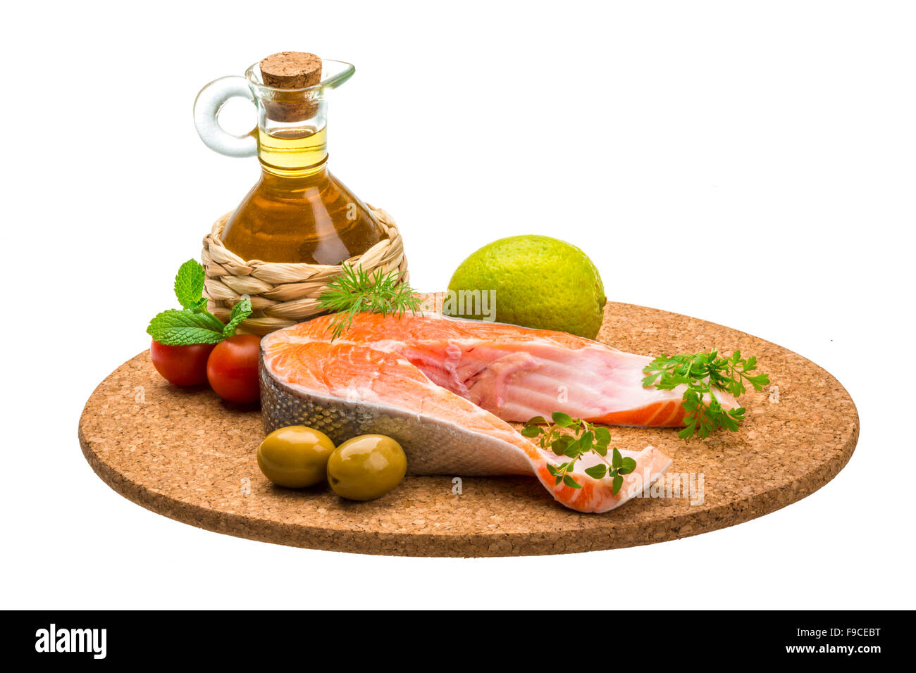 Raw Salmon steak isolated studio shoot Stock Photo - Alamy