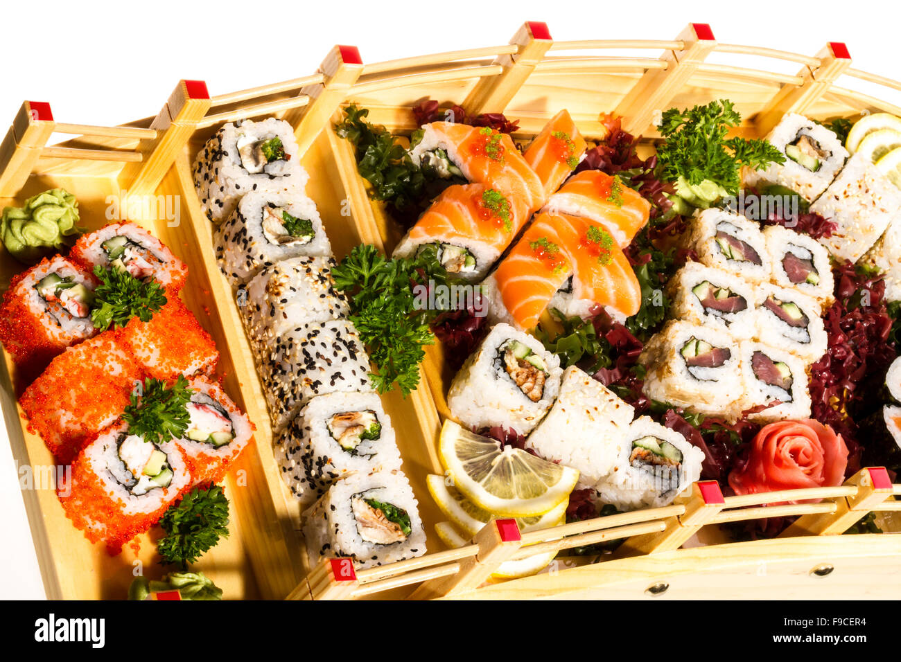 Set of sushi and rolls Stock Photo - Alamy