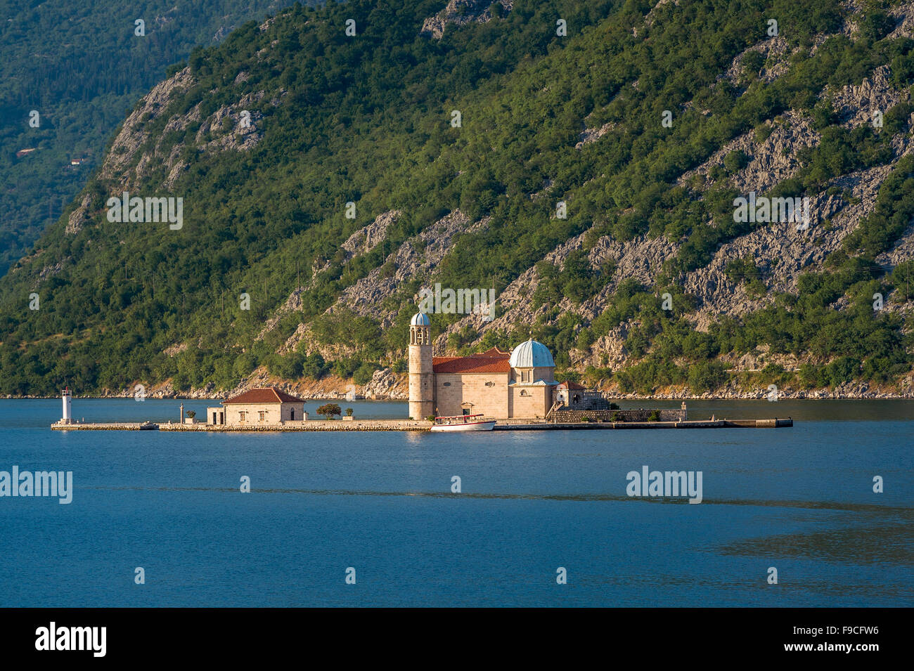 Montenegro island with ancient monastery Our Lady of the Rocks Stock ...