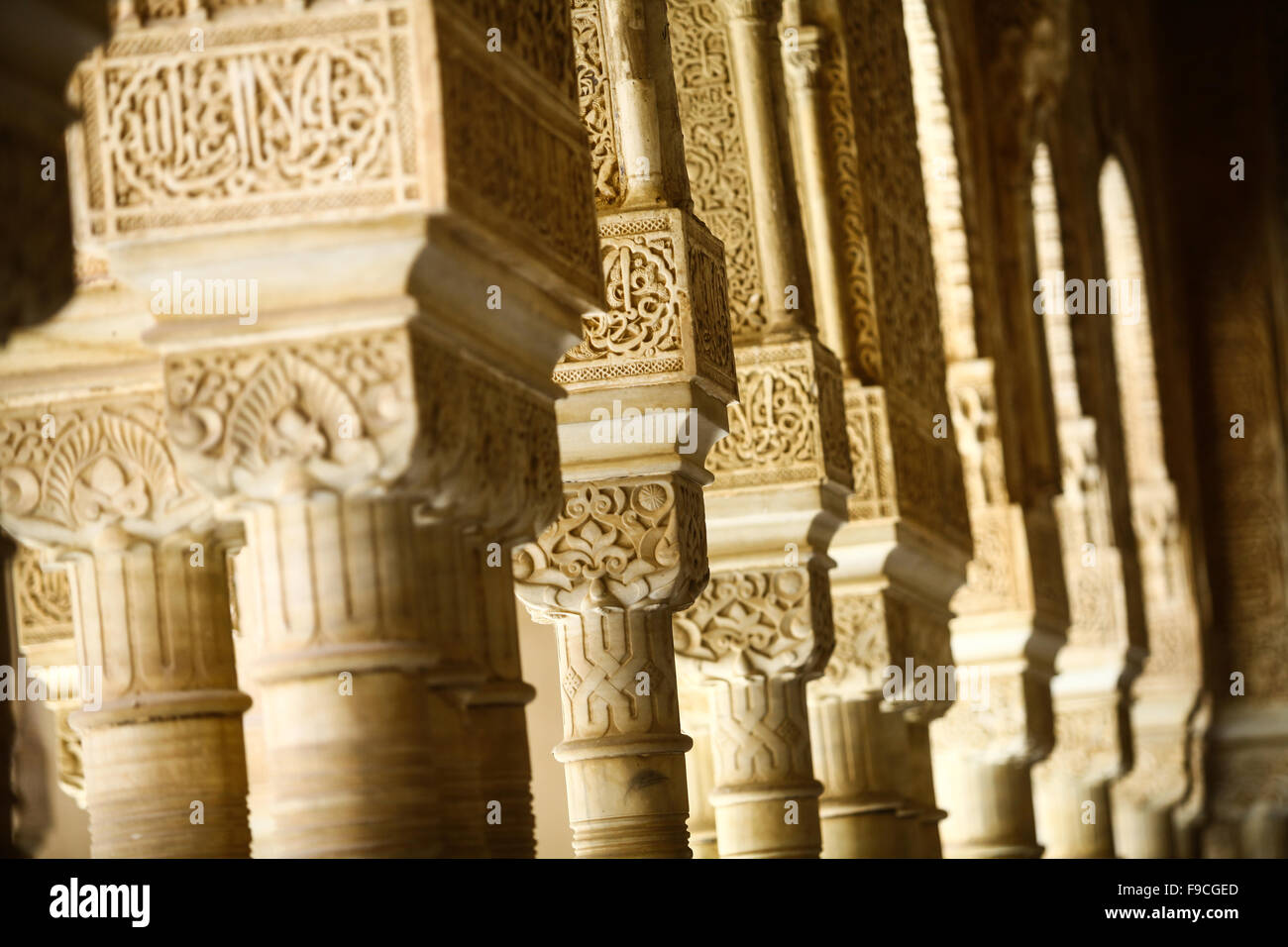 Close up shot of some Arabic decorations at the Alhambra palace in ...