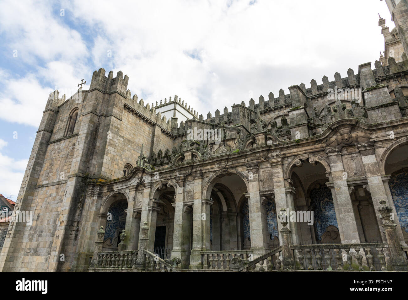 Panoramic view of the Porto Cathedral (Se Porto) - Portugal Stock Photo ...