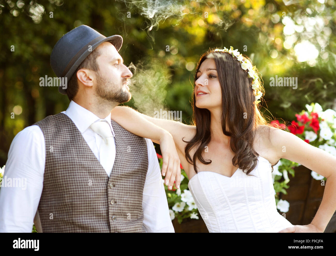 Beautiful bride and groom portrait in nature Stock Photo - Alamy
